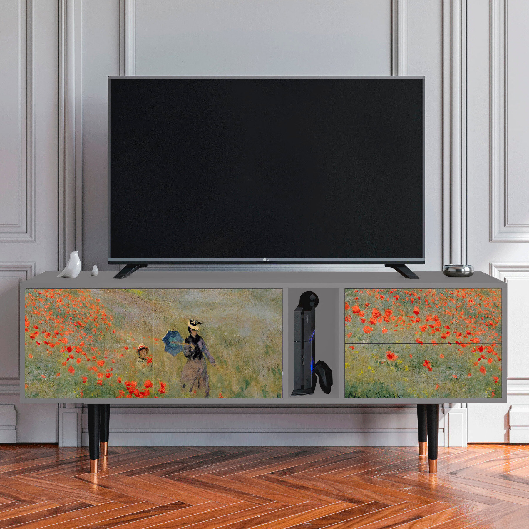 ТВ-Тумба - STORYZ - T1 The Poppy Field near Argenteuil by Claude Monet , Размер - 170 x 69 x 48 см, Цвет корпуса - , Серый