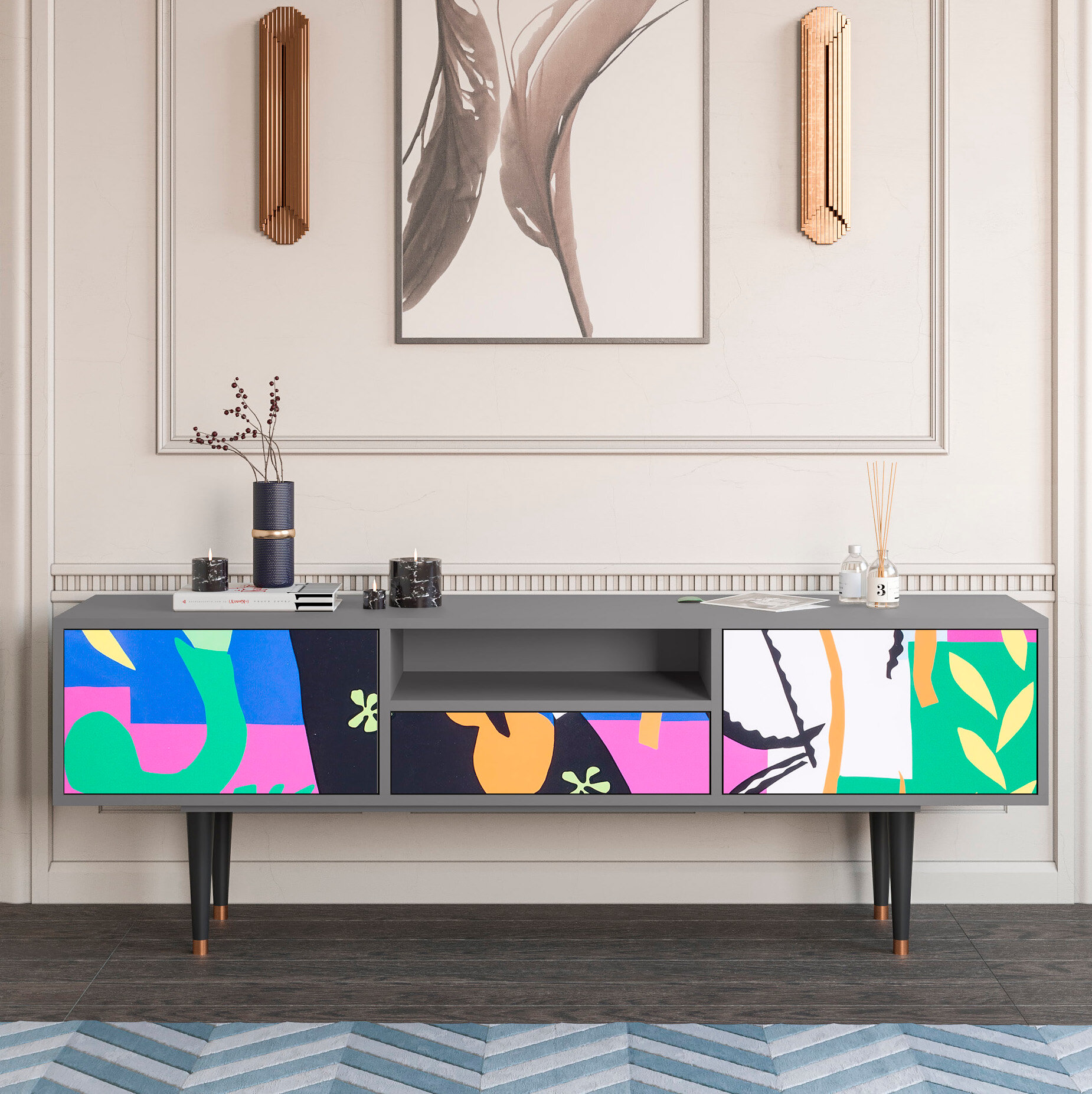 ТВ-Тумба - STORYZ - T6 La Tristesse du Roi by Henri Matisse , Размер - 170 x 69 x 41 см, Цвет корпуса - , Серый