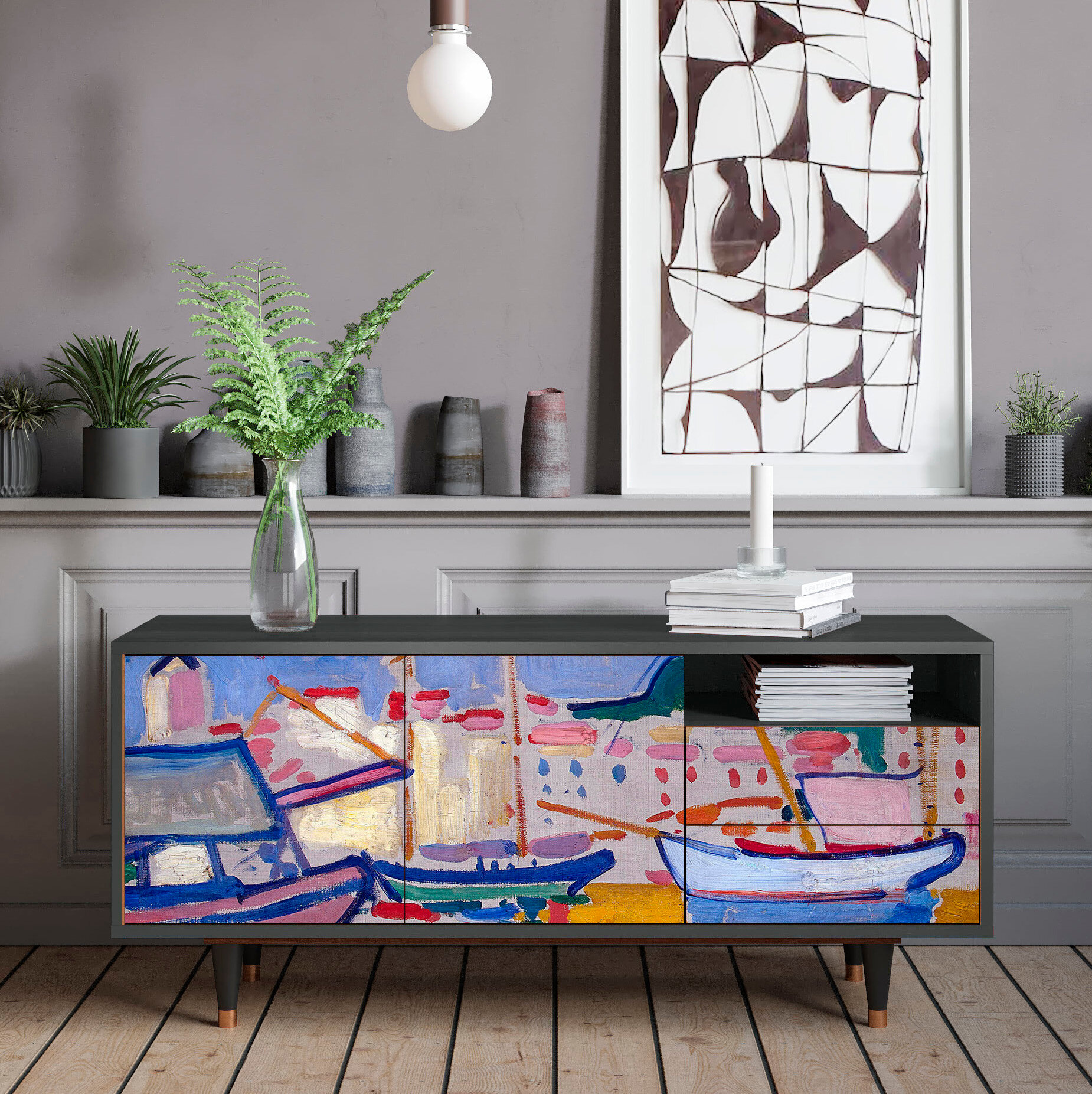 ТВ-Тумба - STORYZ - T7 The Port of Collioure by Andre Derain , Размер - 125 x 56 x 41 см, Цвет корпуса - , Антрацит