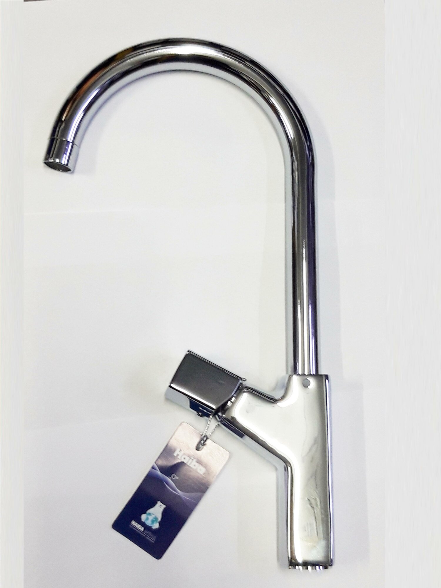 Смеситель Haiba HB70577 для кухни с высоким поворотным изливом, одновентильный, хром