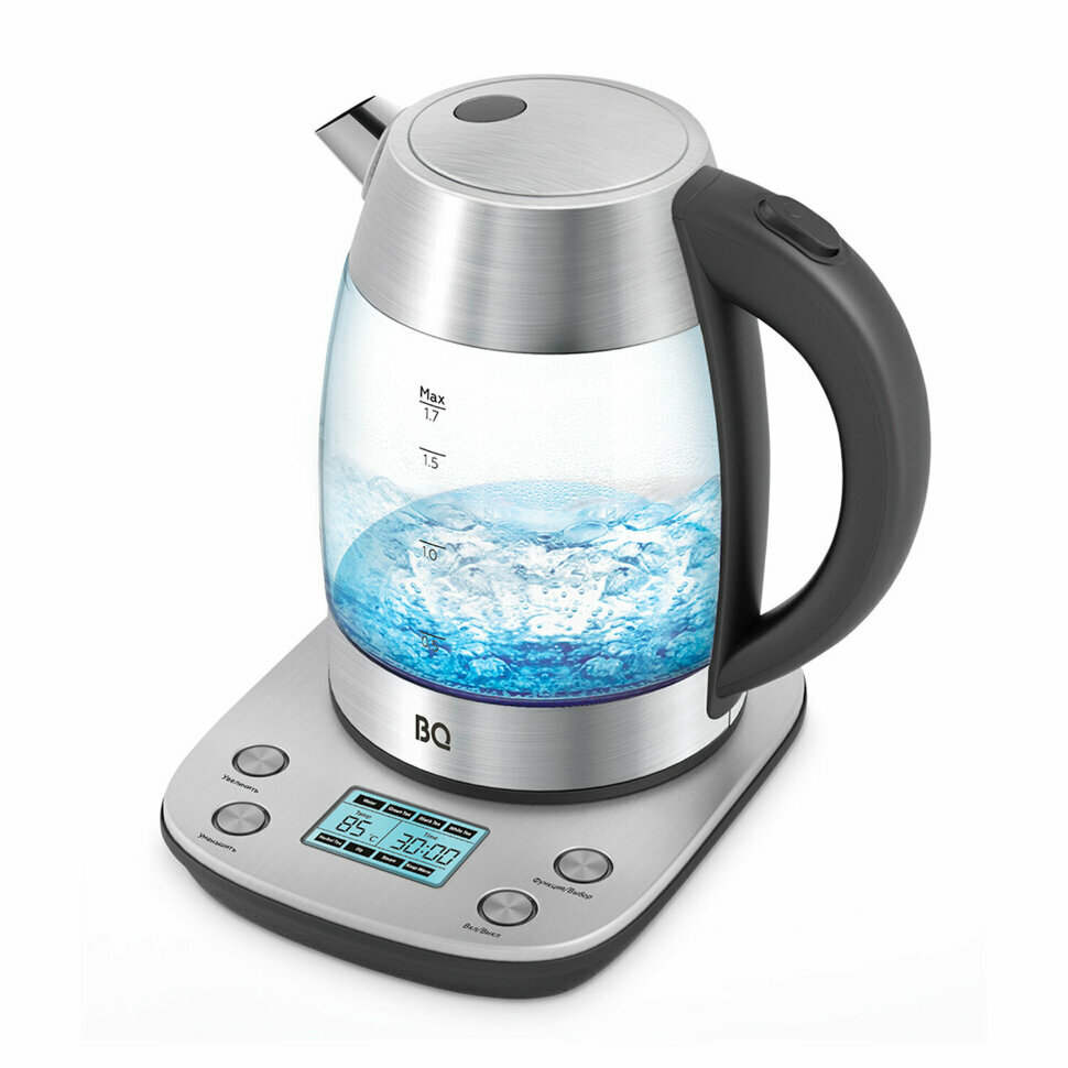 Чайник BQ (БИ-КЬЮ) KT1703G, 1,7 л, 2200 Вт, закрытый нагревательный элемент, терморегулятор, стекло, 86197970, 457553