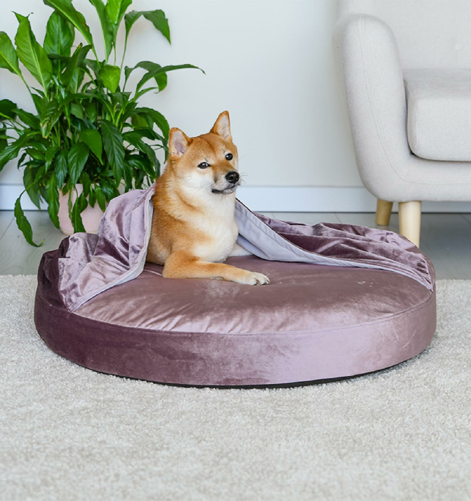 Лежак-норка "Paradis", круглый, со съемным чехлом, пудровый