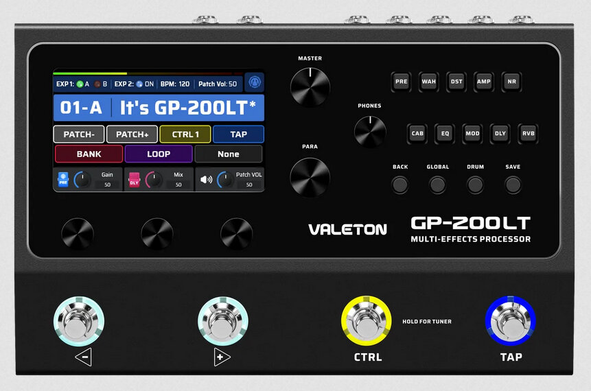 Напольный процессор эффектов Valeton [GP-200LT] 140+ усилителей и кабинетов,100+ эффектов, до 11 эффектов одновременно, 20 IR импульсов гитарных кабинетов, встроенный USB-аудиоинтерфейс, 100+барабанных паттернов, 80-сек. лупер, программа - эдитор для ПК