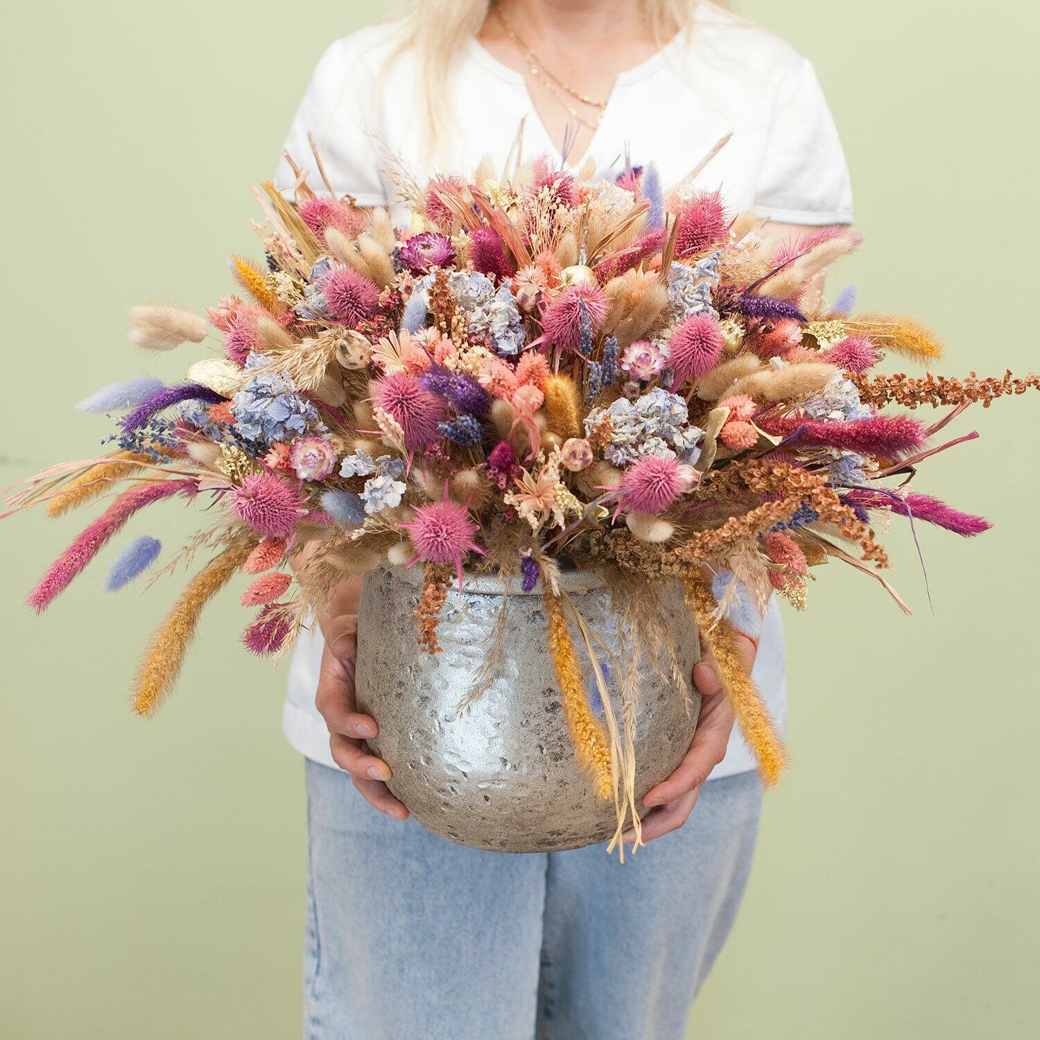 Композиция из сухоцветов Charlotte "Одэлис", 35x35 см, розовая