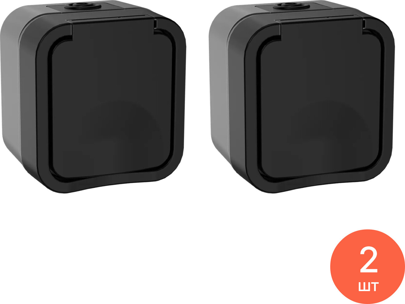 Розетка силовая штепсельная IEK / ИЭК TORS TS120, 16А 250В IP55, графит, с заземляющим контактом и крышкой, TS-R16-16-55-K53 (комплект из 2 шт)
