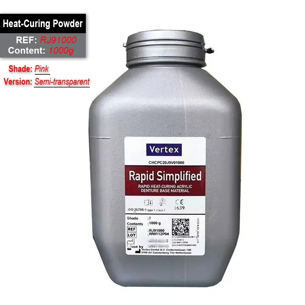 Vertex Rapid Simplified Pink Heat-Curing Powder RJ91000, 100g