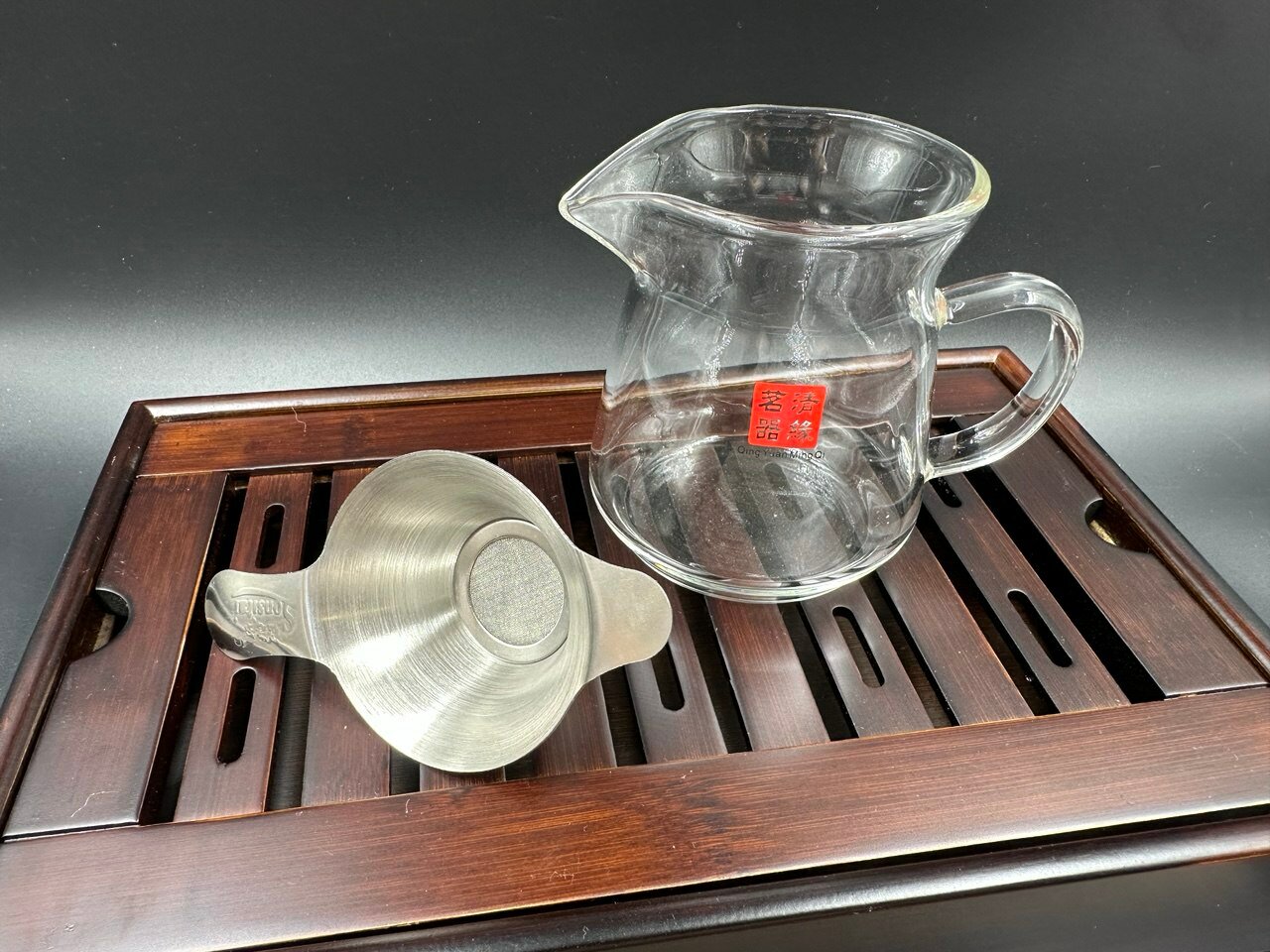 Стеклянный чахай с ситом. Утолщённое стекло, вместимость 300мл.