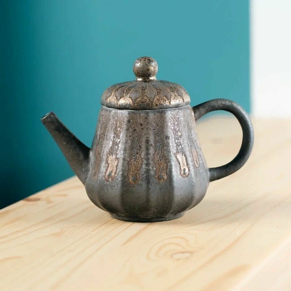 Чайник для китайской чайной церемонии ча ху, форма "тыква" под медь, объем 180 мл. Керамика из Дэхуа-NiNi