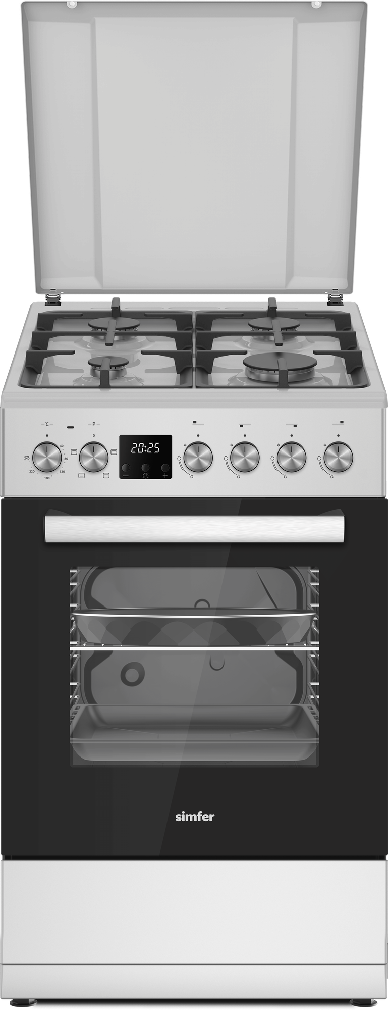 Плита газовая Simfer, 50х60см, электрическая духовка, газ-контроль, автоподжиг, таймер, чугунные решетки, 5 ЛЕТ гарантия