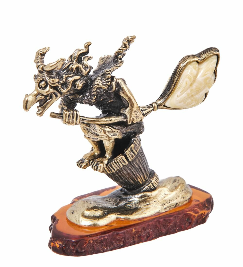 Фигурка "Баба Яга навеселе" (латунь, янтарь)