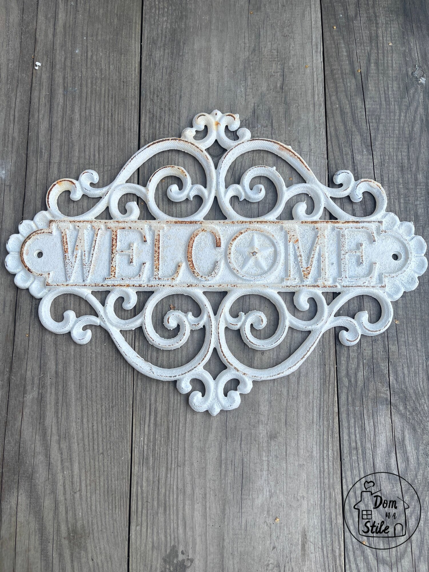 Чугунная вывеска WELCOME в ретро стиле 28x21см, приветственная железная табличка на вход и дверь, интерьерная вывеска на дом металлическая, табличка информационная