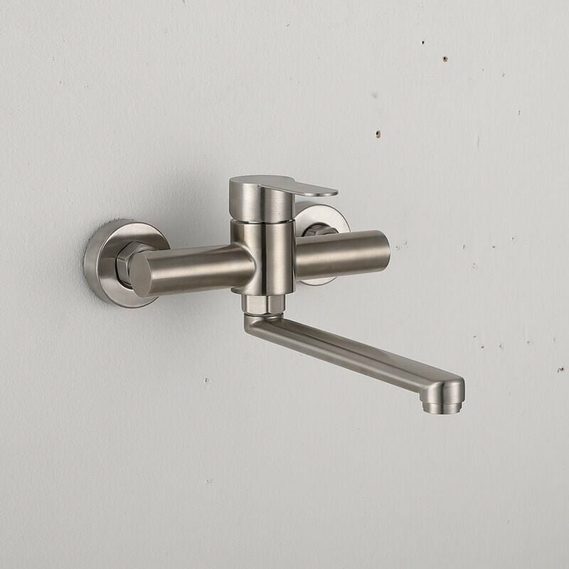 Смеситель для кухни, смеситель для кухонной мойки, поворотный на 360°, настенный, из нержавеющей стали, для холодной и горячей воды, длина 30 см