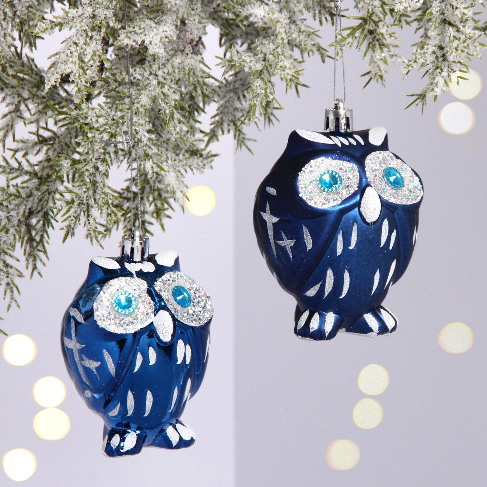 Елочные игрушки «Brilliant Owl» 8 см (набор 2 шт), Сапфир, пластик, для елки и декорирования