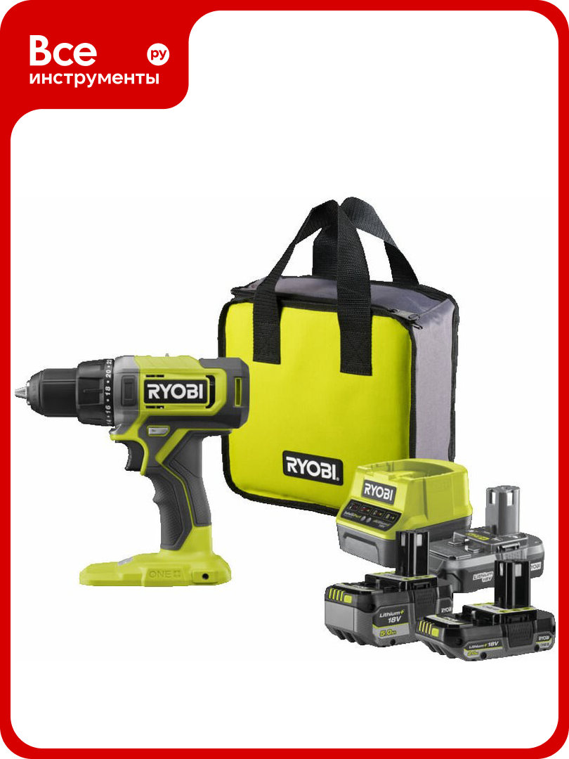 Дрель-шуруповерт Ryobi 18В RDD18-2C52S 5133005522, деревянный, 18 В, 13 мм