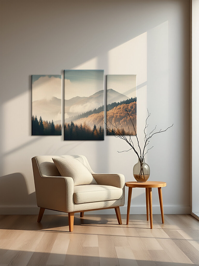 Картина модульная 100х70 см на стекле для интерьера/ Осенние горы, Diva Kartina
