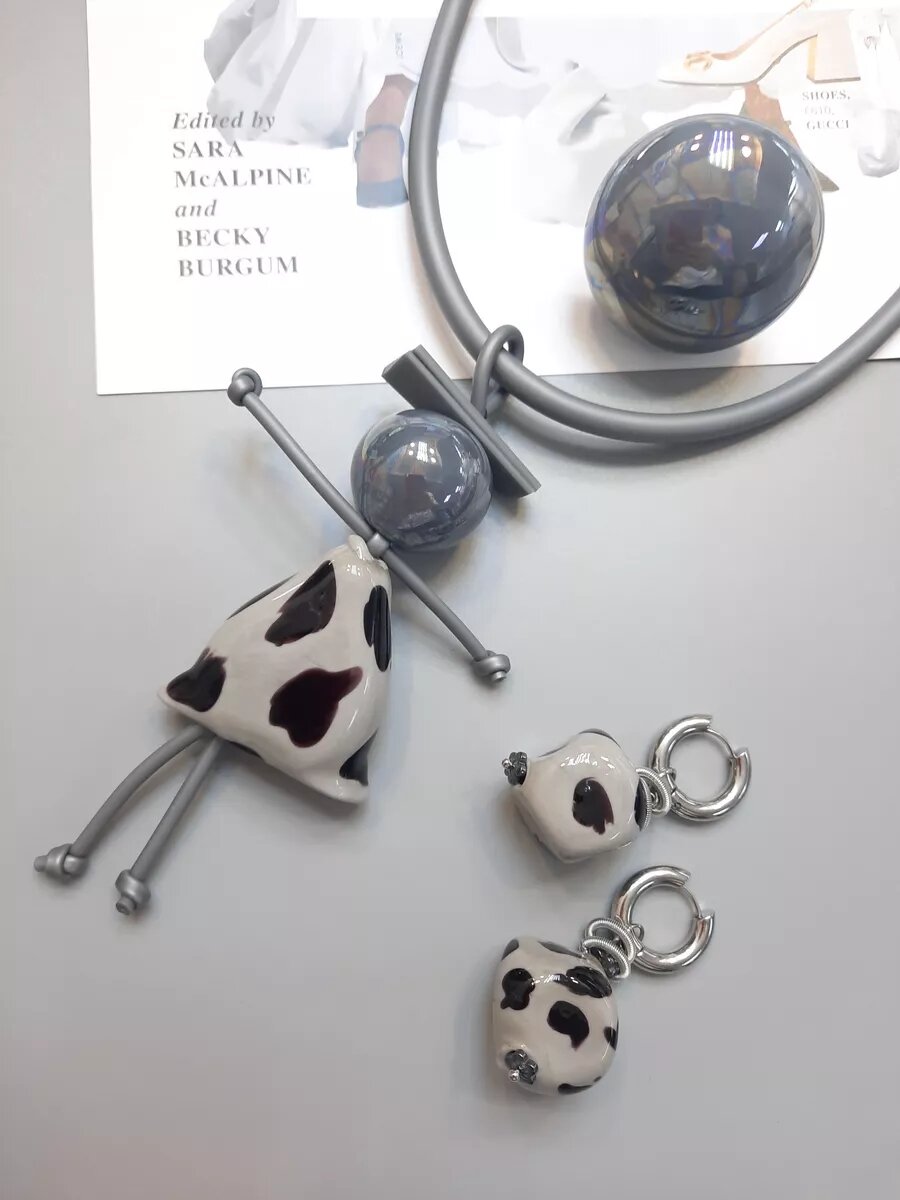 Серьги P.J. MURANO, муранское стекло, стекло, коричневый, серый — фото 1