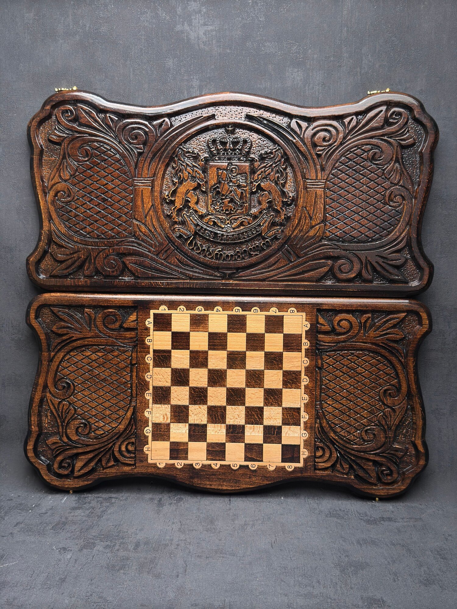 Нарды Резные Деревянные "Герб Грузии", большие 60см