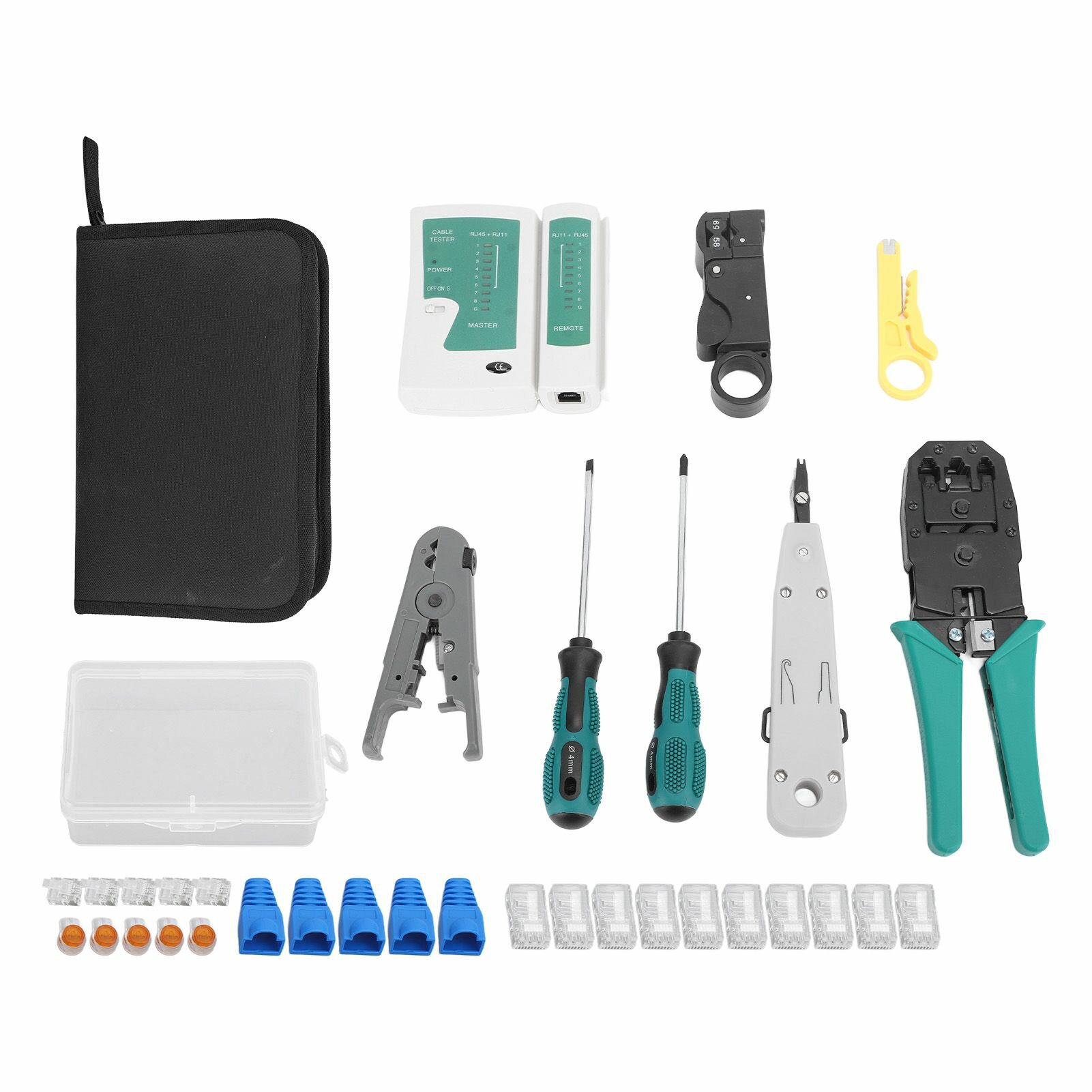 Набор для обжима RJ45 с обжимным инструментом, обрезчиком кабеля и набором разъемов для Cat5 Cat6