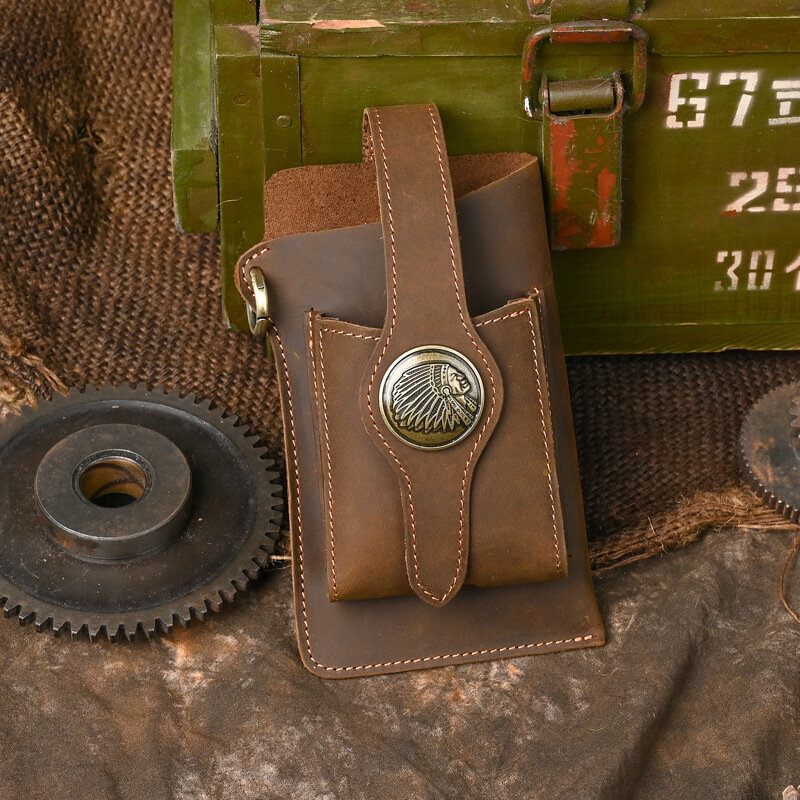 Кожаная сумка для мобильного телефона, мужская многофункциональная поясная сумка из воловьей кожи