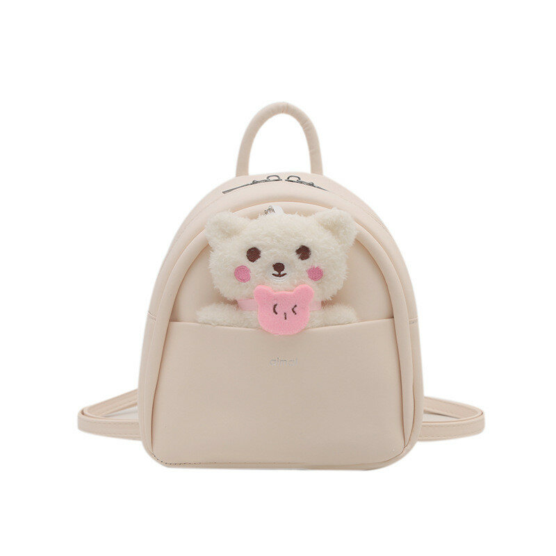 Cute toddler backpack with silicone hanging charm for school and outings, white