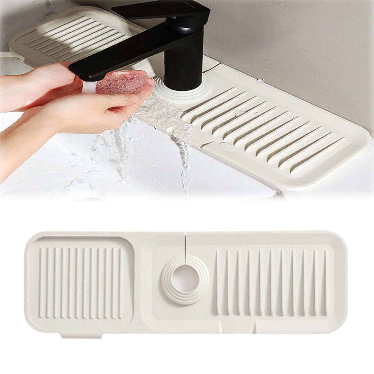 Мат для мойки Silicone Kitchen Sink Splash Guard Anti-Slip Drainer для столешницы и ванной комнаты (18IN), материал силикон, цвет белый, размеры 45x14cm/17.7'x5.5', количество 1 шт.