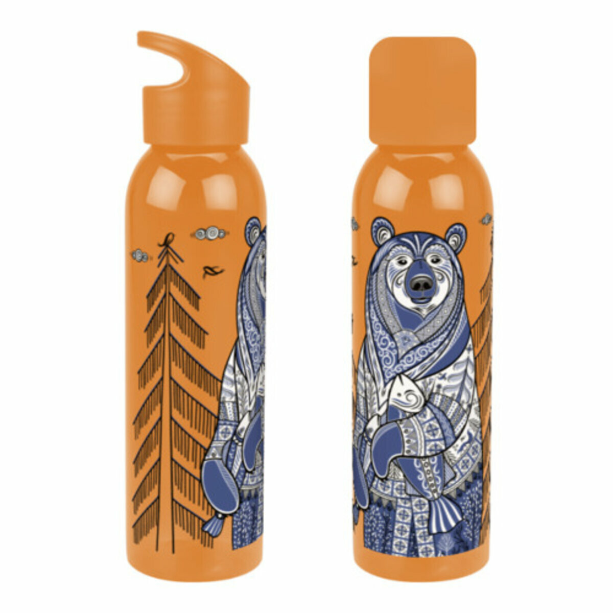 Бутылка для воды «Медведь с рыбой. Мезенские мотивы (т)» (оранжевый)