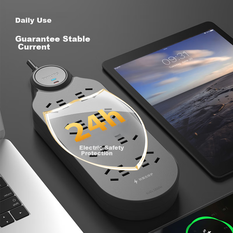 PHILIPS (PHILIPS) New National Standard Safety Surge Protector Socket 8 Outlets with 3m Cord Overload Protection Power Strip/Extension Cord/Socket Board/Wiring Board/Extension Board SPB6180BB