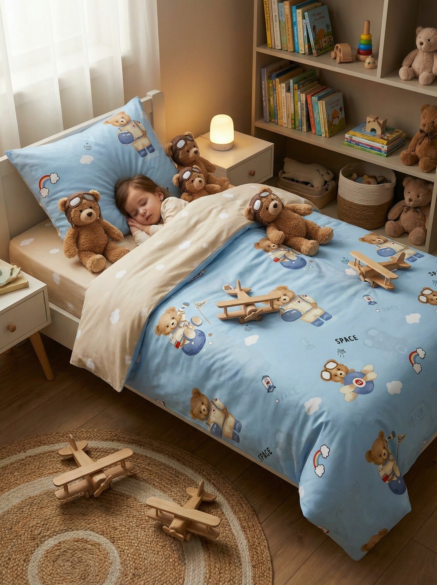 COROCOCO комплект постельного белья Мишки-авиаторы 180х90х22