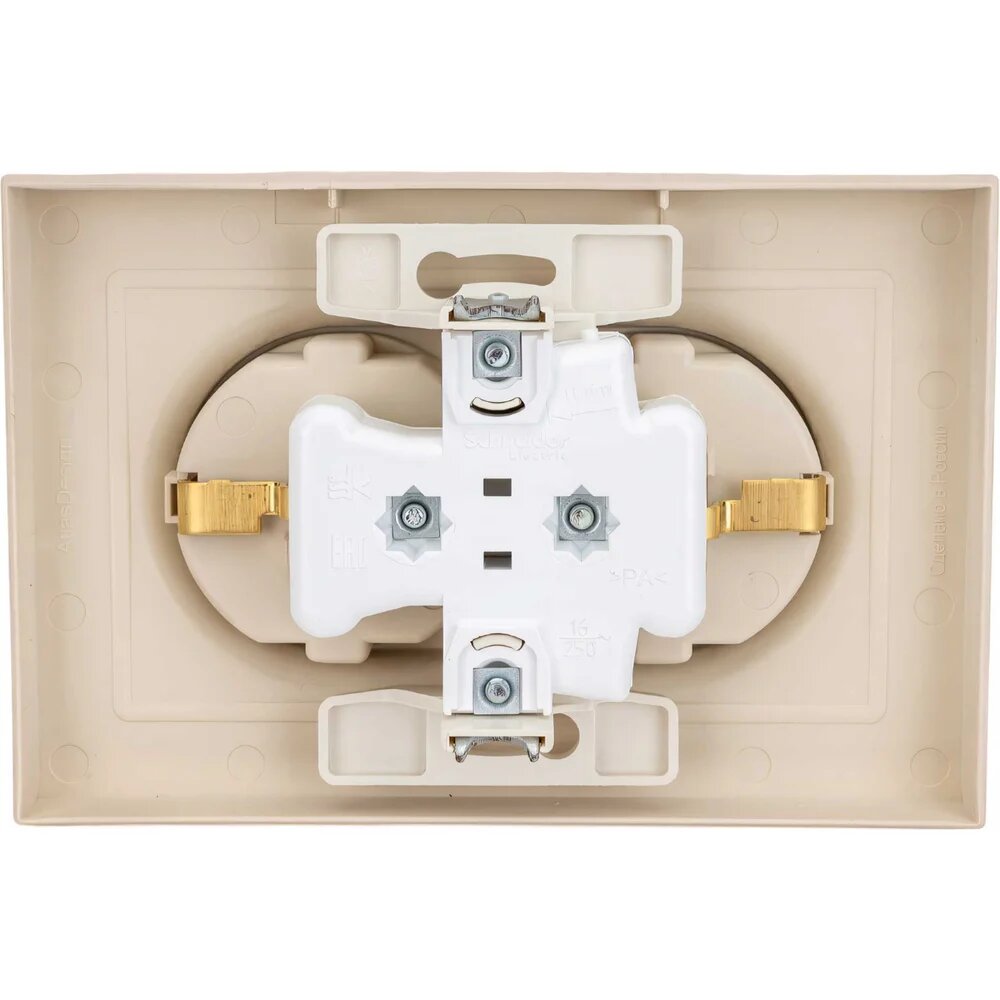 2-местная розетка Systeme Electric Atlasdesign песочный, с заземлением,16а, (в сборе с рамкой) ATN001224, ранее — фото 1