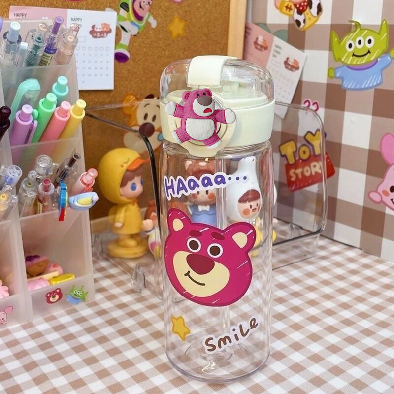 Розовая кружка Стрэбер Биар 400 мл с трубкой, 3D наклейкой, щеткой для чашки, детская бутылка