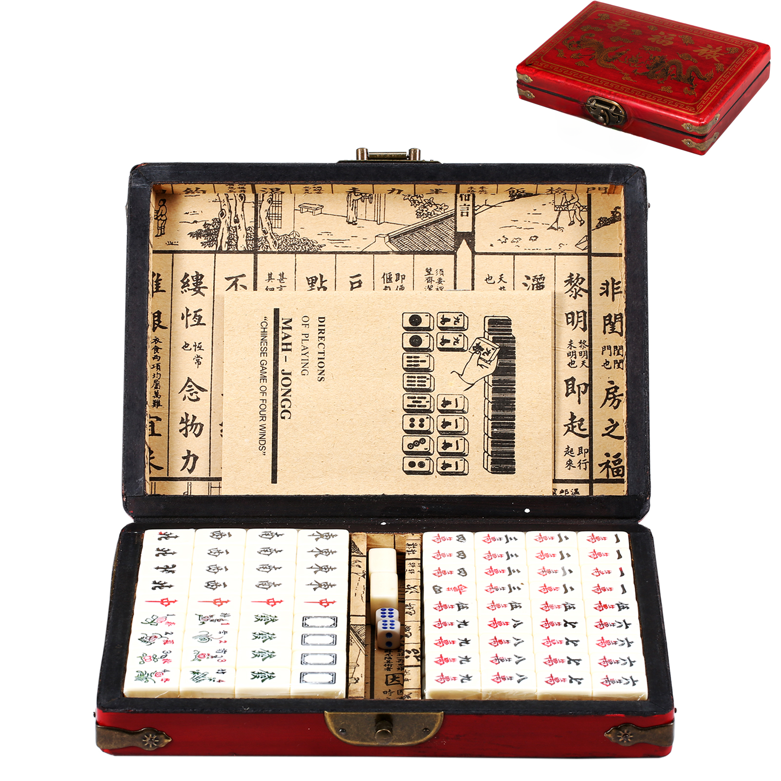 Портативный Набор Для Игр В Маджонг: 144 Фишки, Деревянный Футляр С Ручкой - Компактный Для Путешествий, Полный Комплект Для Развлечений For Пикников, Поездок И Семьи