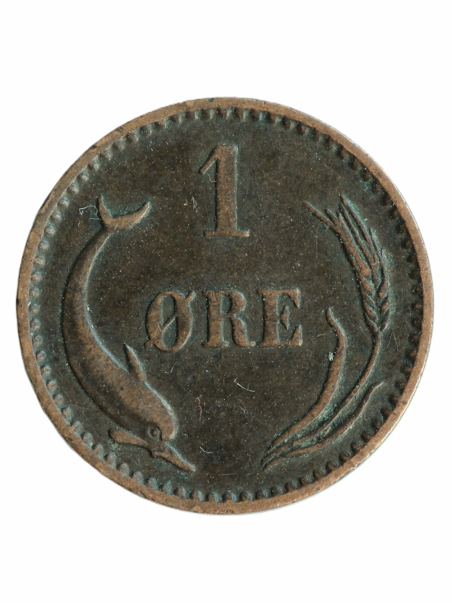 Подлинная монета Дания 1 эре 1897 год Кристиан IX