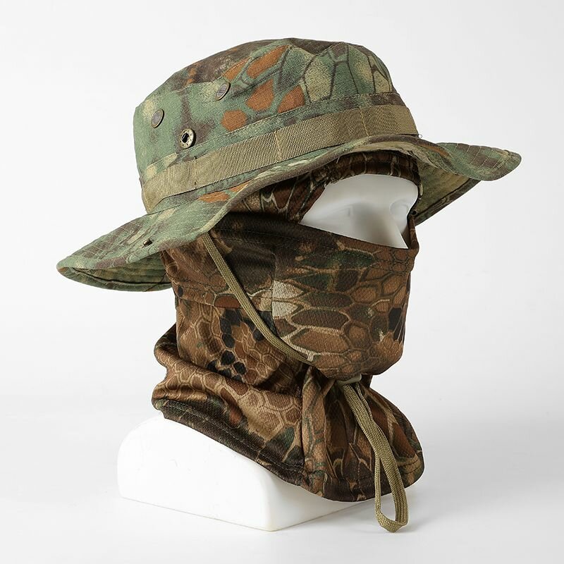 Камуфляжная круглая шляпа с полями, тактическая маскировка для активного отдыха, маска для лица для походов и велоспорта, шляпа для кемпинга и рыбалки, защита от солнца