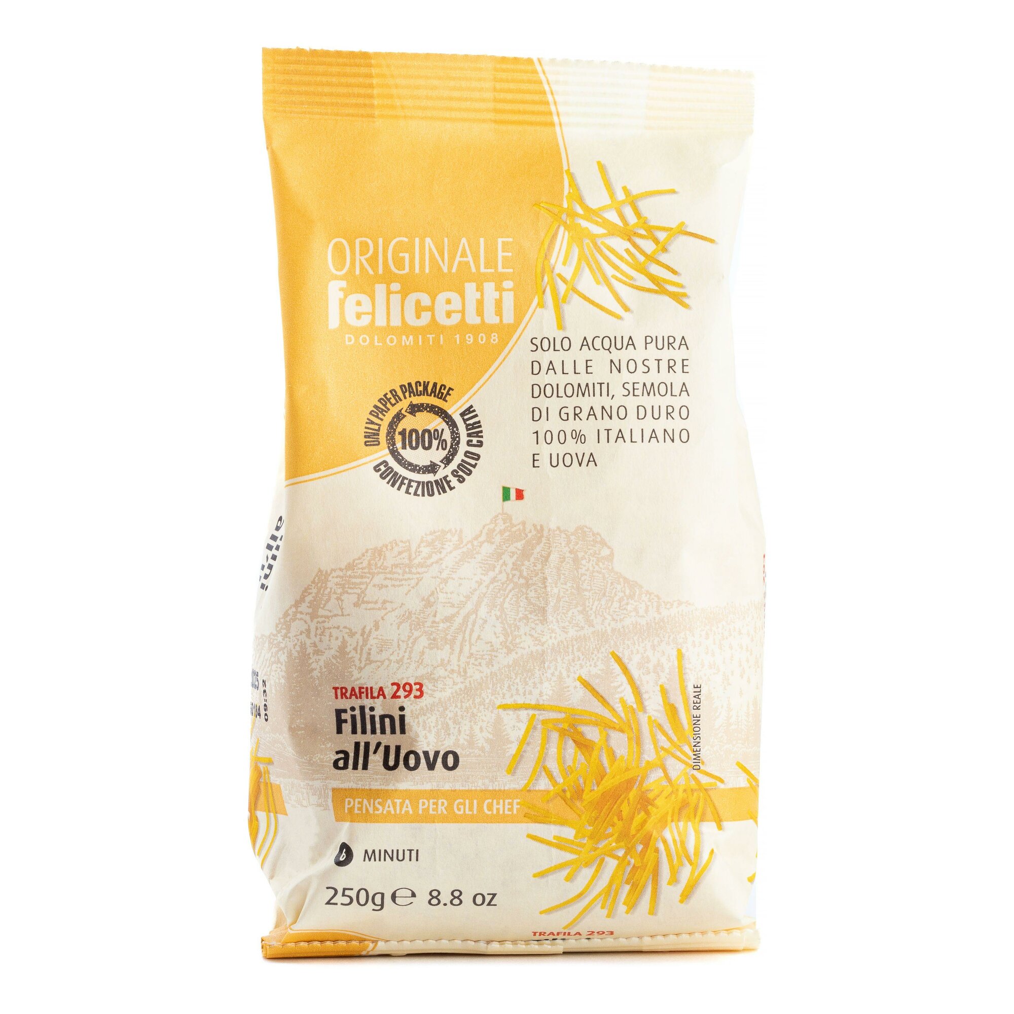 Макароны Филини с яйцом № 293 "Пастифичио Феличетти" из твердых сортов пшеницы, 250г