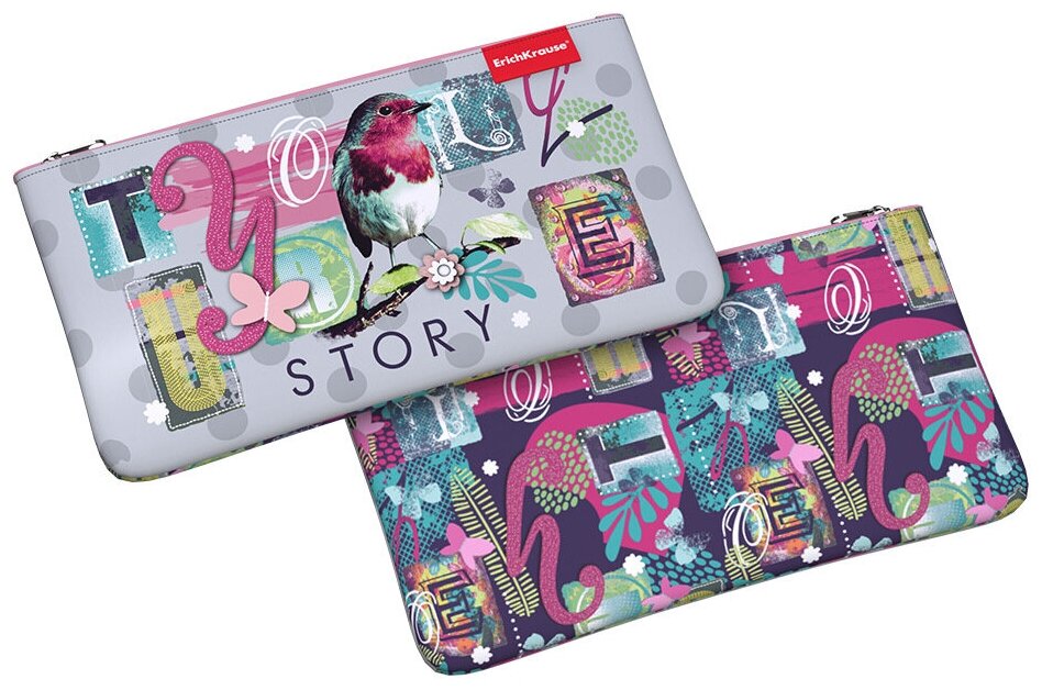 Пенал-конверт без наполнения текстиль Bird Story 114х207мм ErichKrause