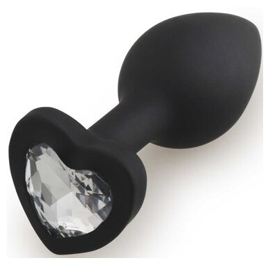 39800 Play Secrets Silicone Butt Plug Heart Shape Small, черный/прозрачный. Малая анальная пробка с кристаллом в форме сердца