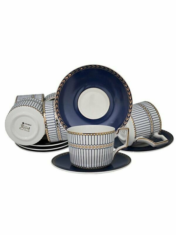 Чайный набор, чашка с блюдцем / 12 предметов, 250 мл / фарфор, Lenardi