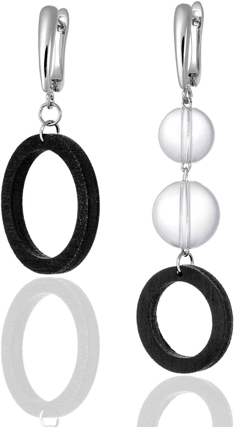 Серьги непарные, дерево, горный хрусталь