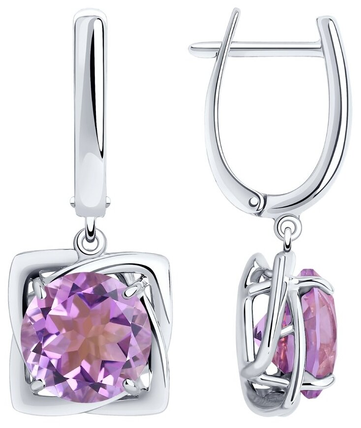 Серьги с подвесками, серебро, 925 проба, родирование, аметист