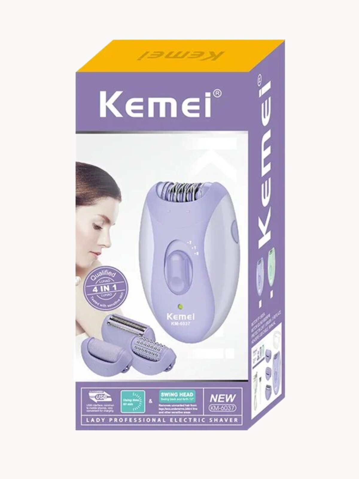 Эпилятор Kemei 4 в 1, для лица, бикини, тела, аккумуляторный