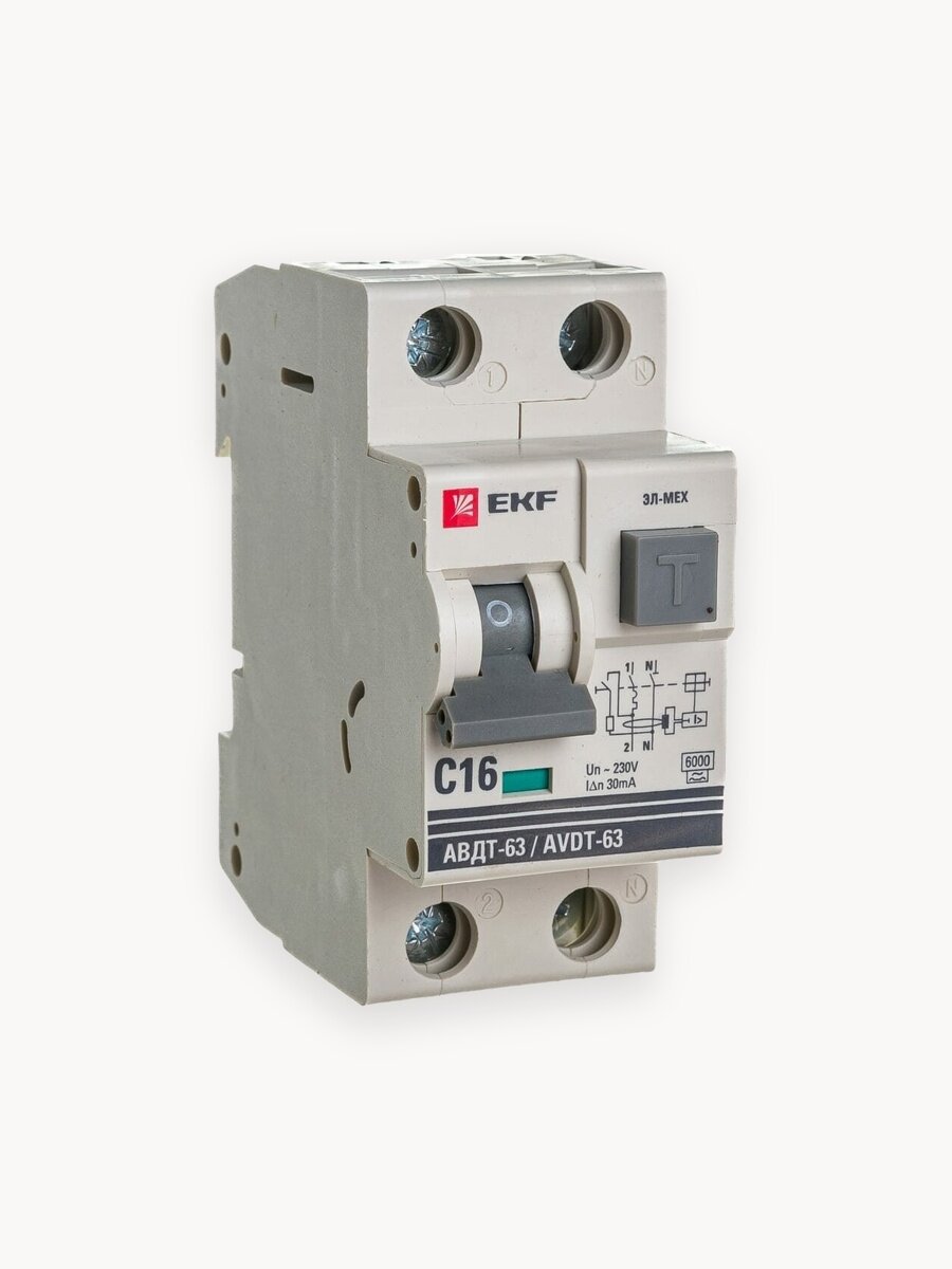 Дифференциальный автомат АВДТ-63 16А-30мА (характеристика C, эл-мех, тип А) 6кА EKF PROxima