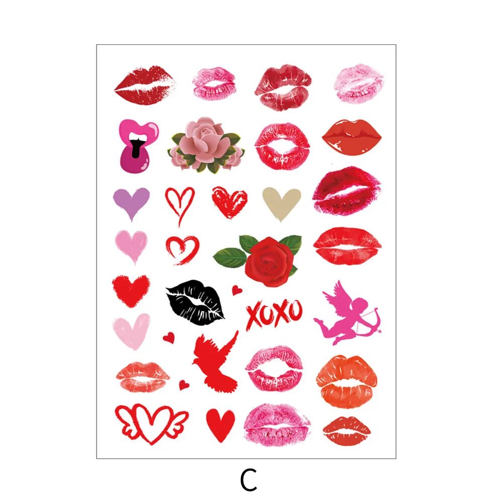 Временные татуировки на губы Red Kiss Flower Heart, Цвет: C