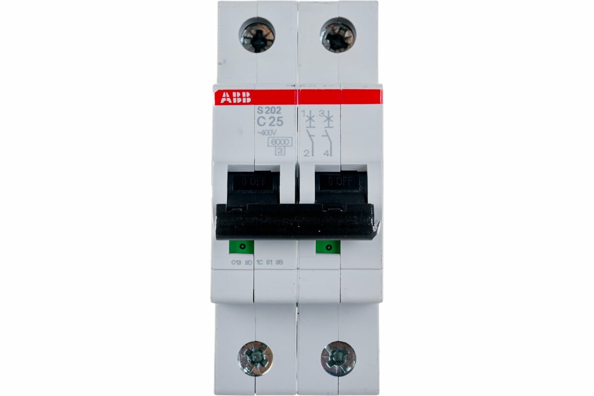 ABB модульный выключатель 2P, с характеристикой C, 6 кА, 25 А, 2CDS252001R0254