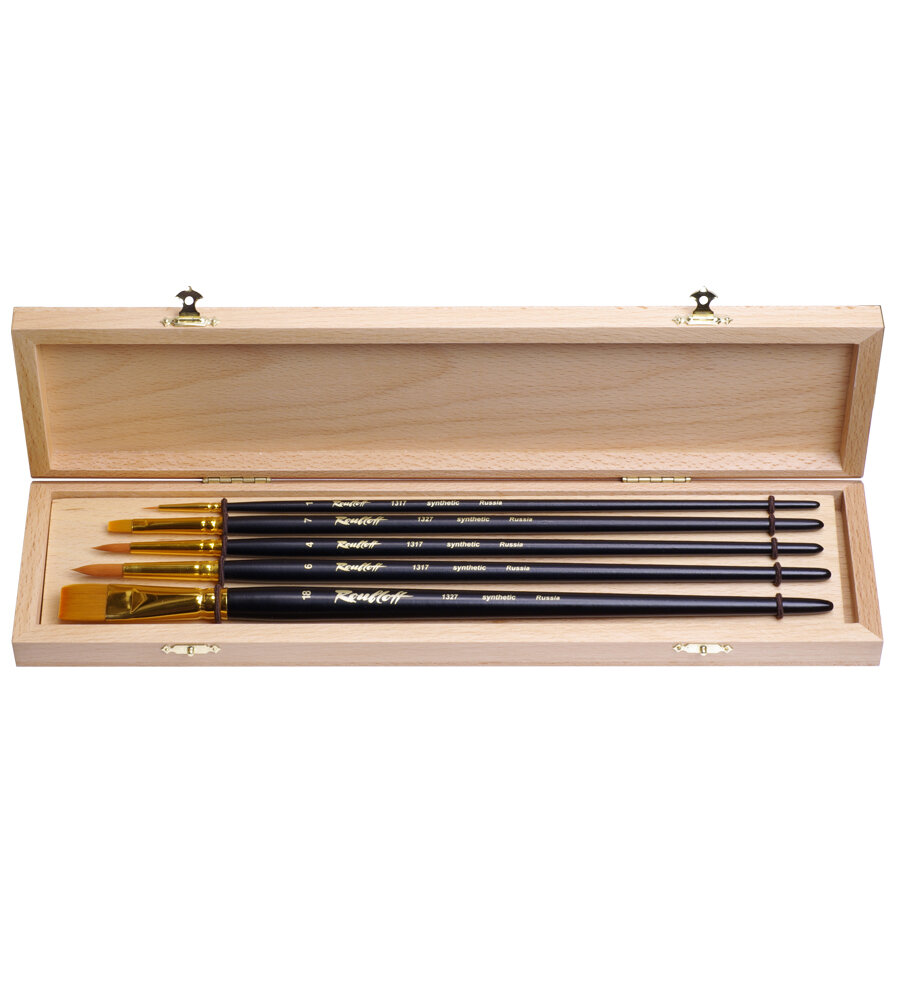 Набор №3 Roubloff 5 кистей из рыжей синтетики буковый пенал