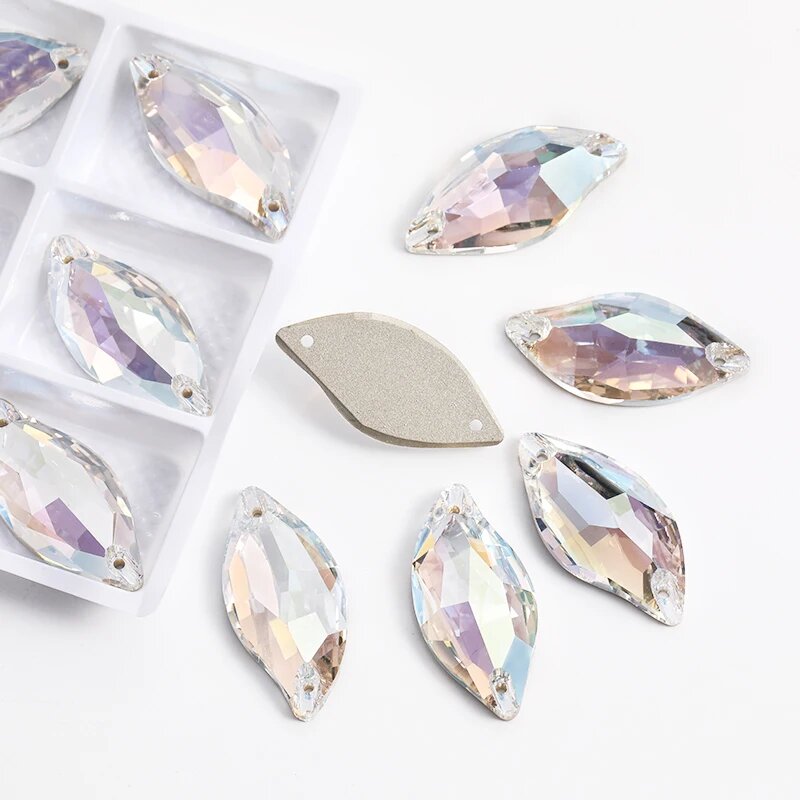 Хрустальные стразы в форме листьев для декора Серебряный, 10X20mm 24pcs, Crystal 001TR