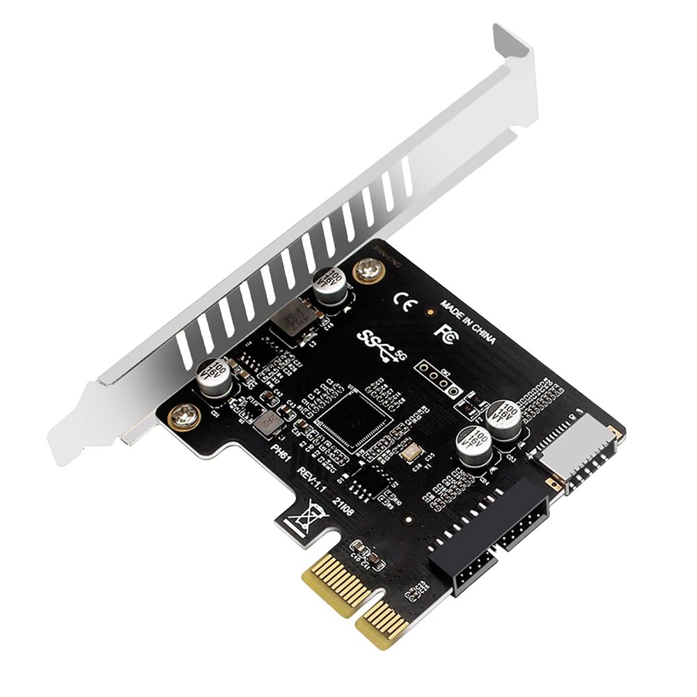 Компьютерная плата контроллера расширения PCI-E к USB 3.0 PCIE 19-контактный адаптер PCI-E к USB 3.0 типа C на передней панели