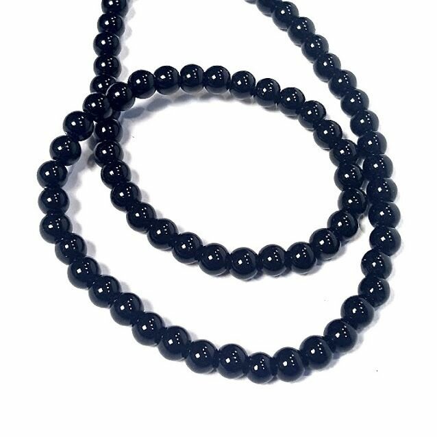 Бусины агат черный шар гладкий 6 мм, (нить 37- 38 см), Suntrim