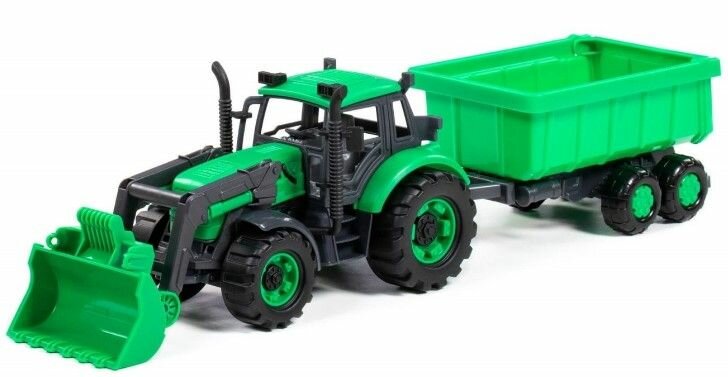 Игрушечная машинка трактор "Прогресс", автомобиль инерционный, с прицепом и ковшом, детская сюжетно-ролевая пластиковая модель строительной техники для мальчиков, цвет зелёный