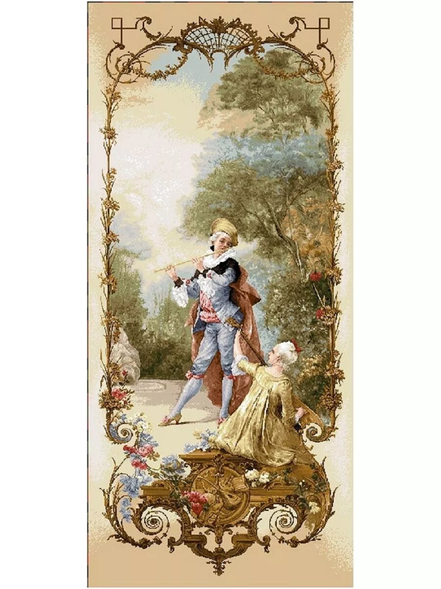 Большой гобелен на стену на подкладке с карманом для карниза Урок музыки в стиле прованс 155х65 см.