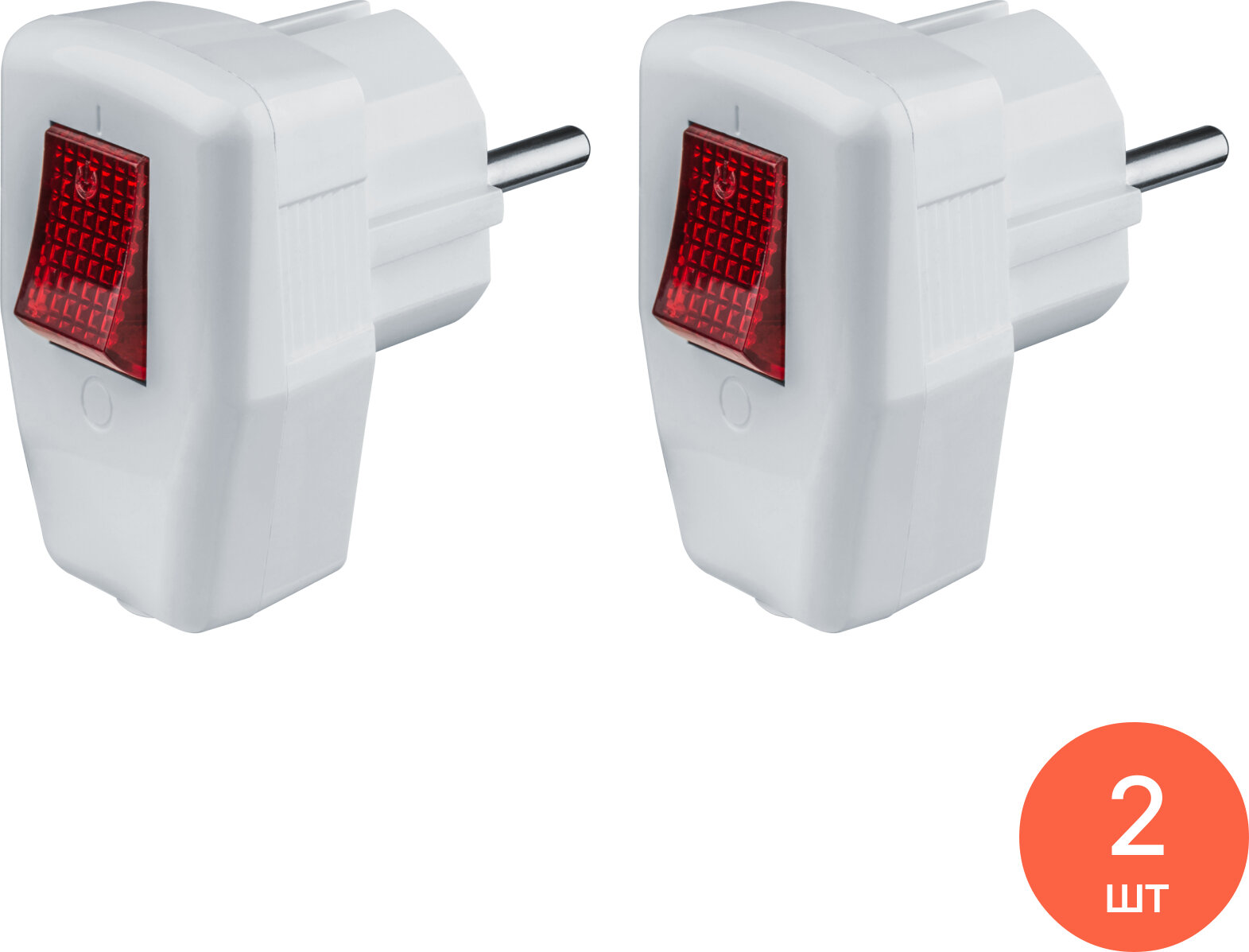 Вилка электрическая Navigator / Навигатор NCA-PL05-16A-ESC-WH угловая с заземляющими контактами и выключателем из АБС-пластика, белая, степень защиты IP20, 250В, 16А / электрика (комплект из 2 шт)